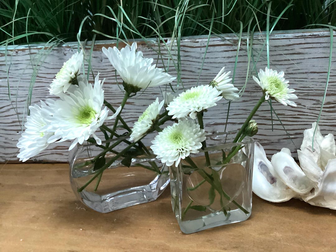 Vintage Set of Two Clear Glass Flower Vases Crystal Bud Vases Small ...