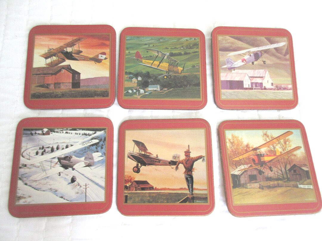 Vintage Set of Six barnstorming Coasters Pimpernel Cork Backed Drink ...