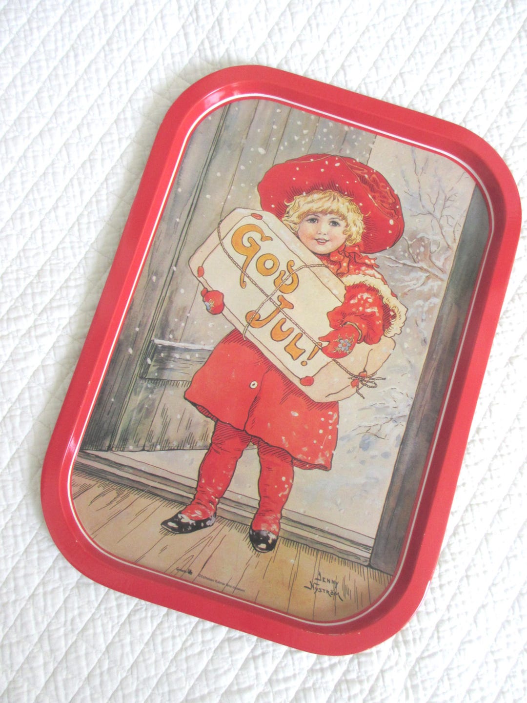 Vintage Jenny Nystrom Swedish God Jul Christmas Tray Serving Tray Metal ...