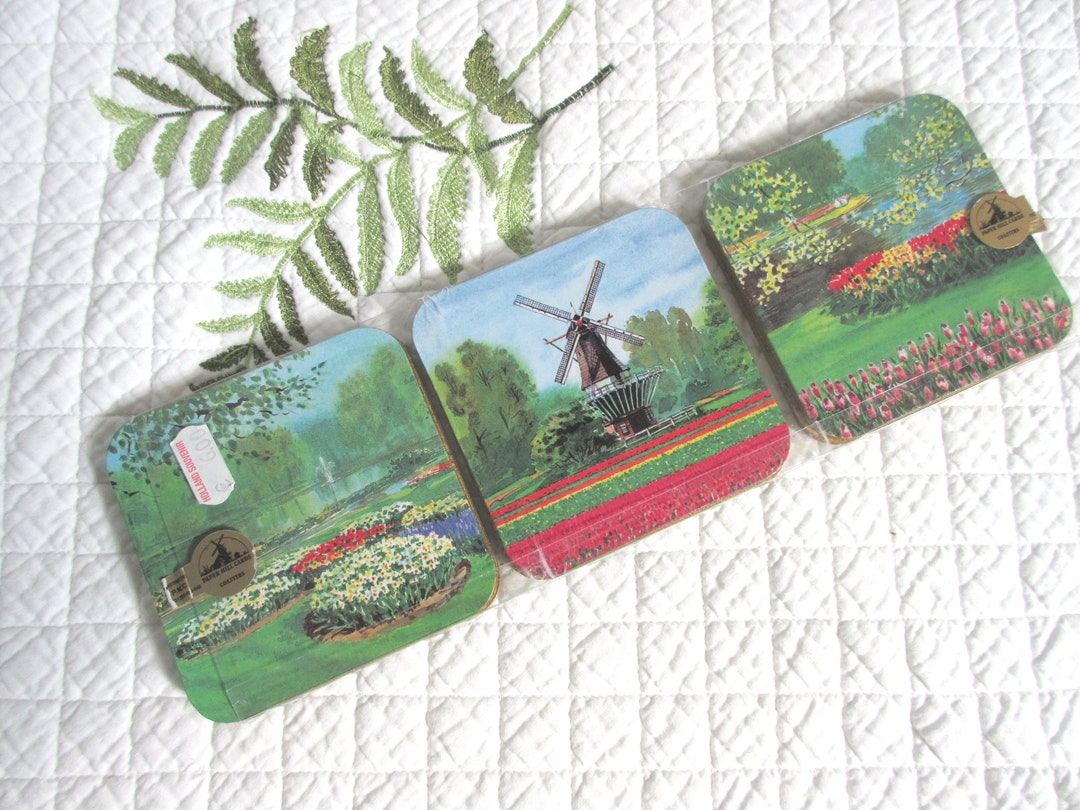 Vintage Set of Six Holland Souvenier Gardern Coasters Drink Coasters ...