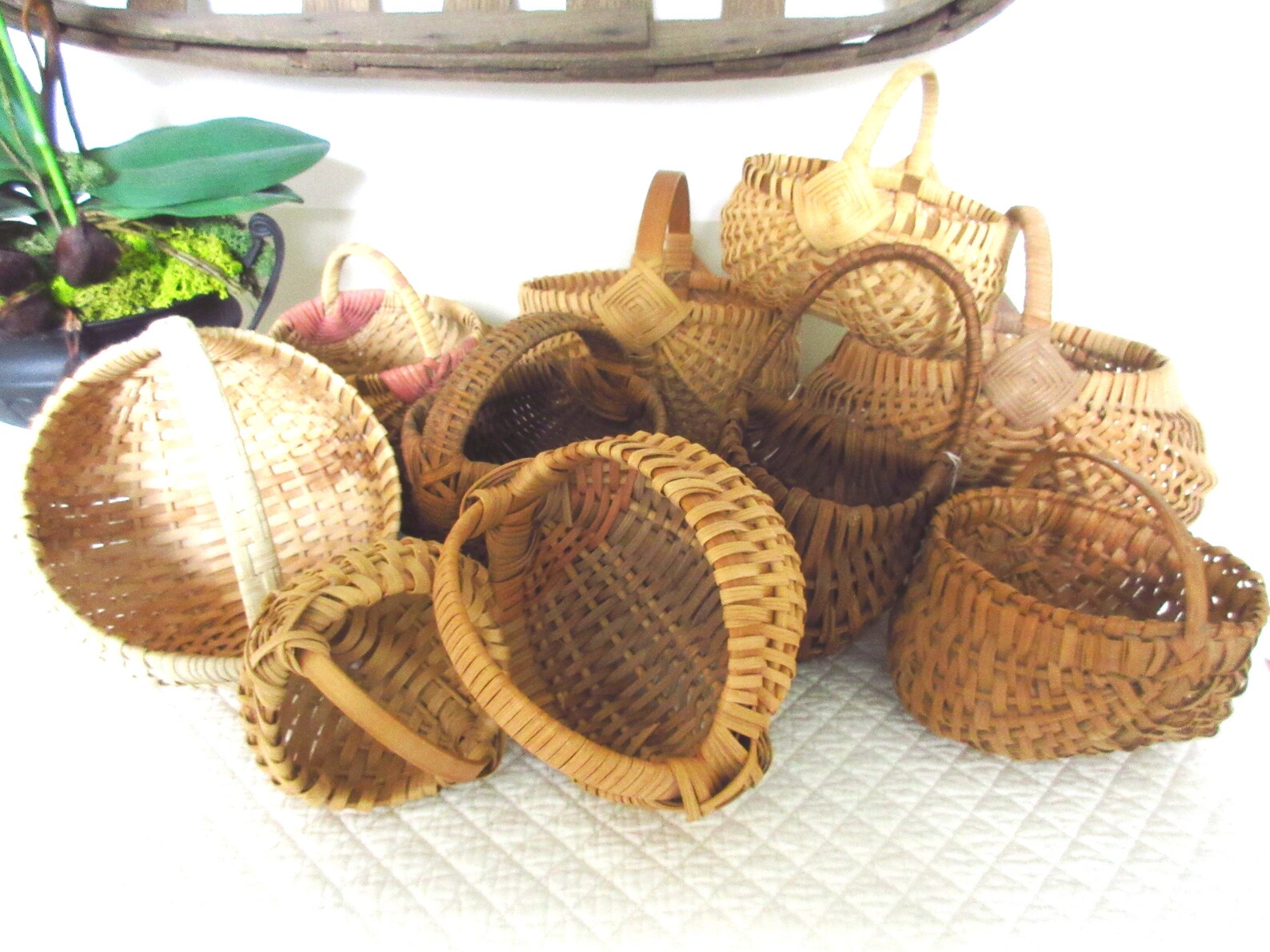 Vintage Handmade Small Baskets With Handles Reed Baskets - Etsy