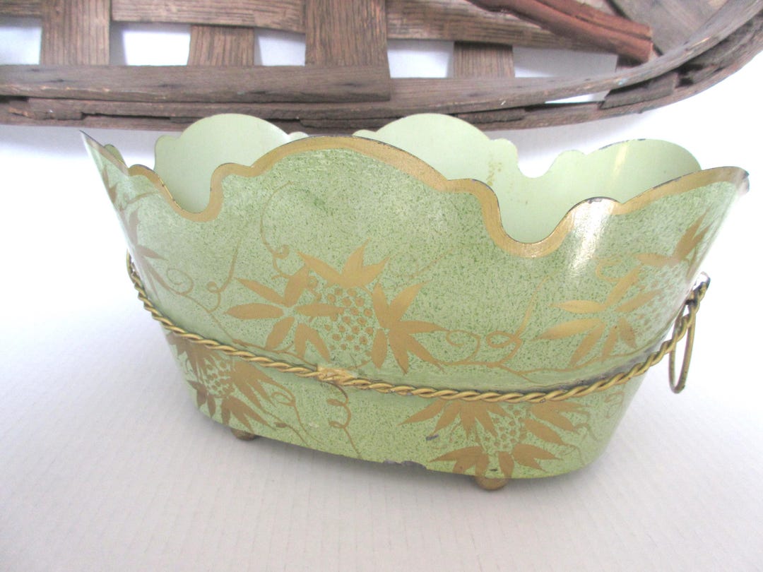 Vintage Metal Cache Pot or Planter Indoor Planter Small Metal Planter ...