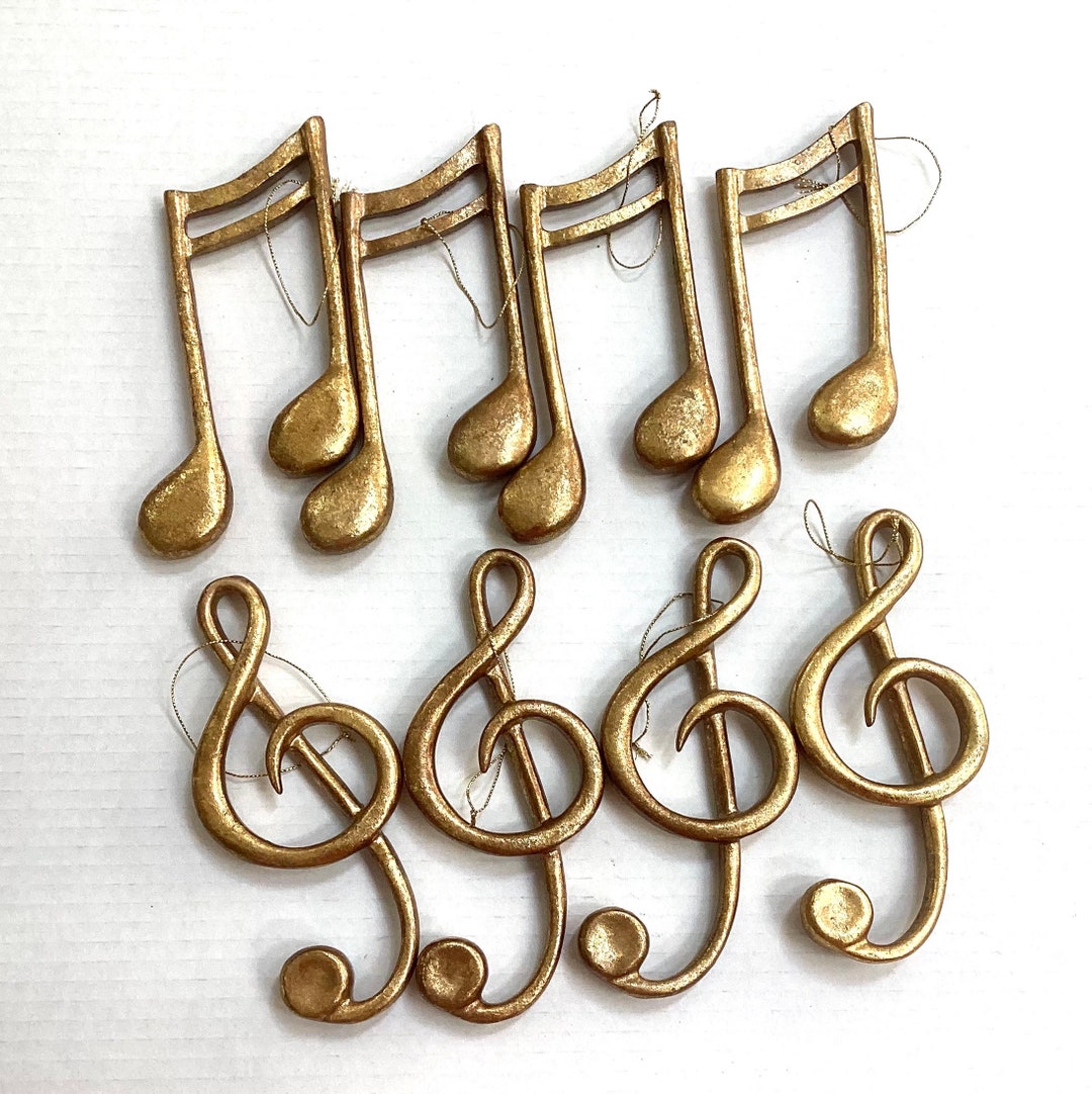 Vintage Set of 8 Gold Musical Ornaments G Cleff and Musical Notes ...