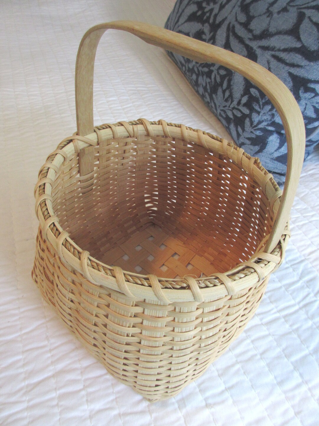 Vintage Large Basket Gathering Basket Reed Basket Oak Swivel Handle ...