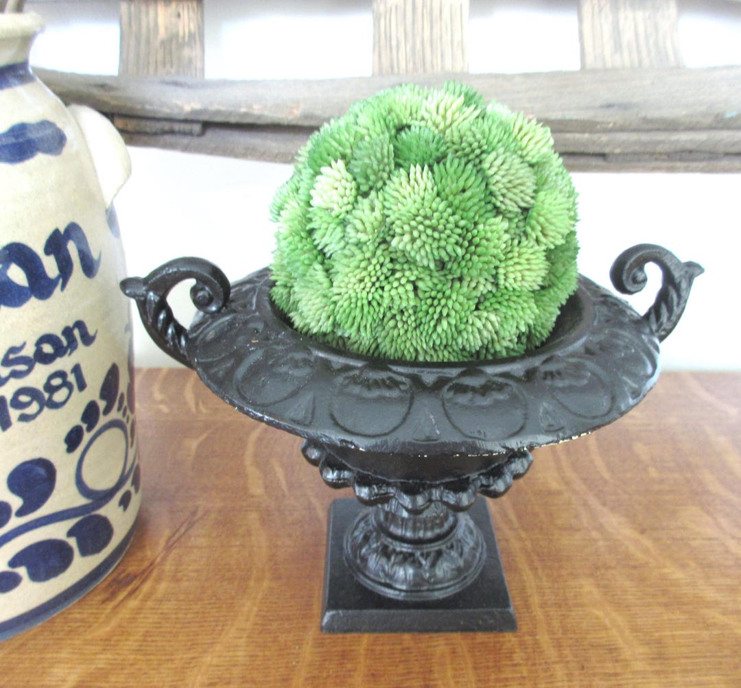 Vintage Small Cast Iron Urn With Handles Centerpiece Traditional Black ...