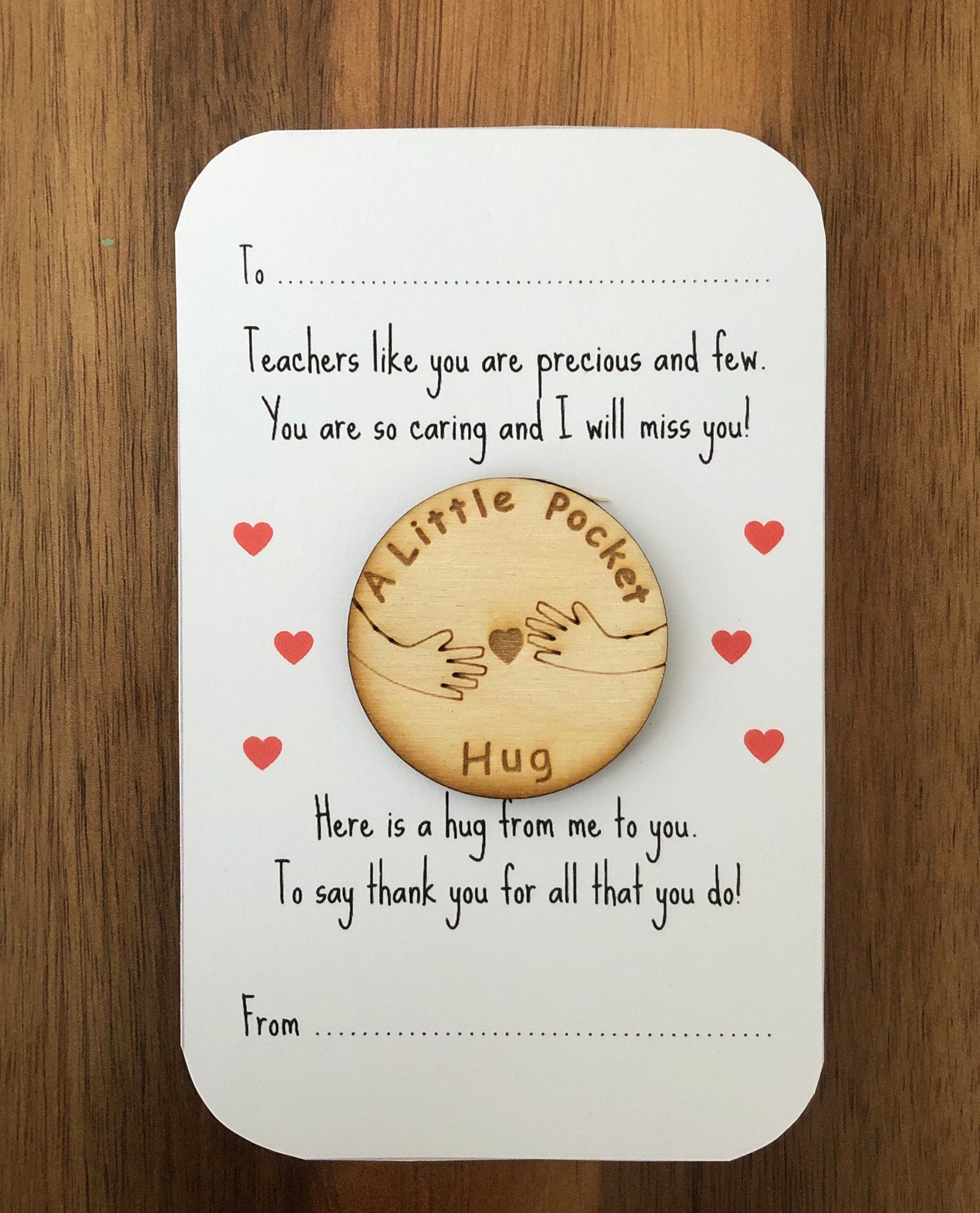 Pocket Hug Token and Gift Message to Teachers /thank You Teacher ...