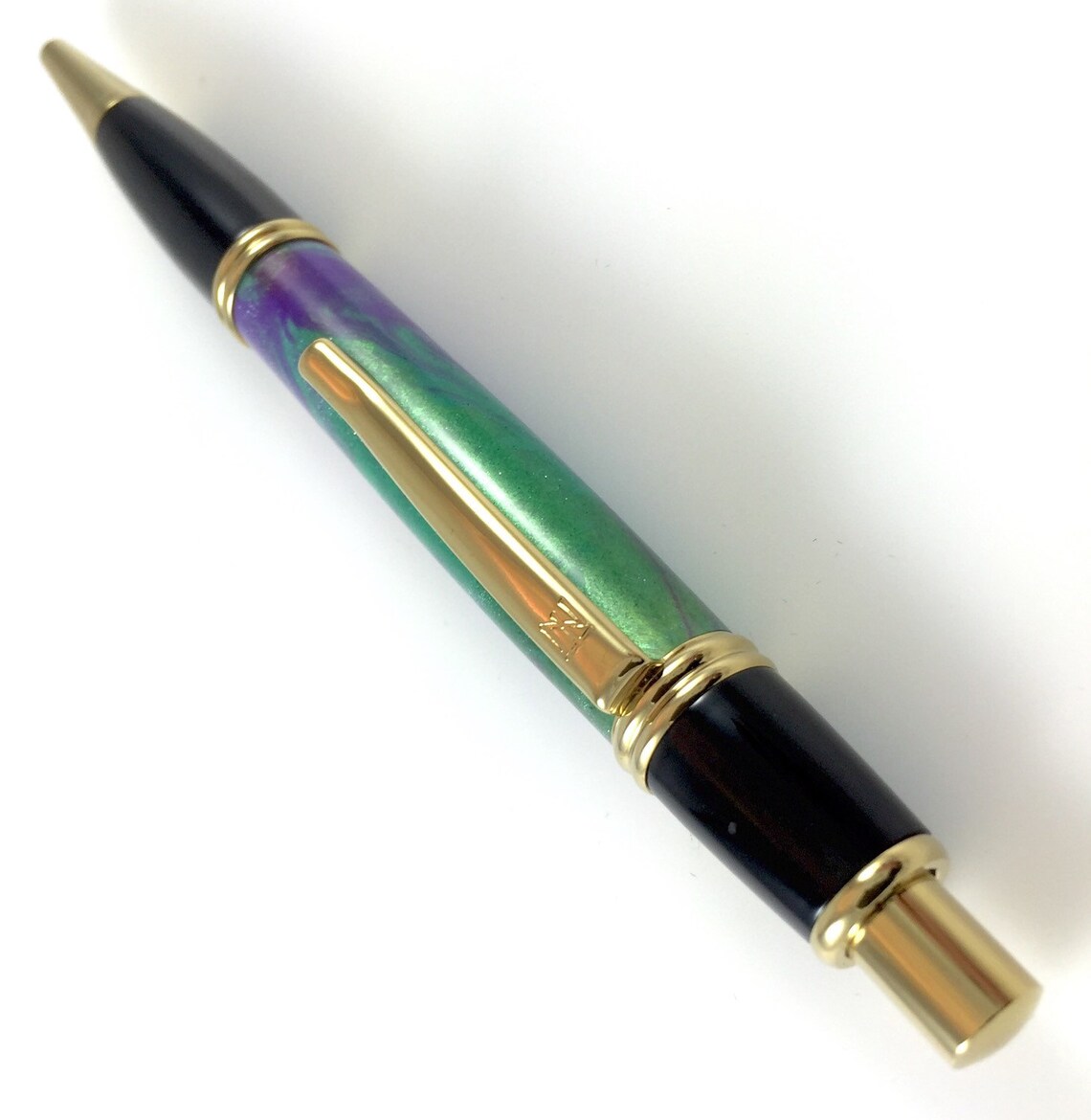 Ballpoint Click Pen Green and Purple Swirl Acrylic - Etsy