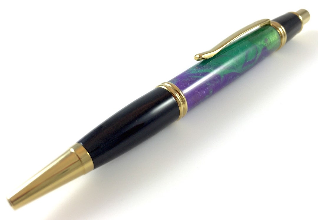 Ballpoint Click Pen - Green and Purple Swirl Acrylic - Etsy