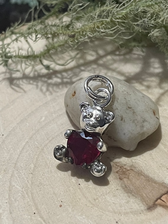 925 Teddy Bear & Ruby Heart Necklace - Gem