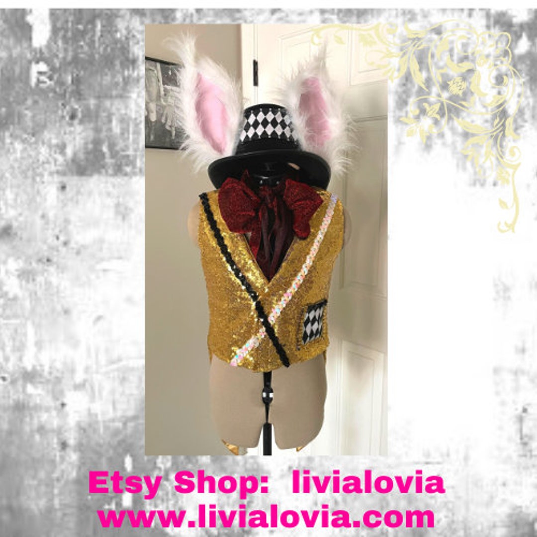 White Rabbit Costume, White Rabbit Vest, White Rabbit Jacket, Gold ...
