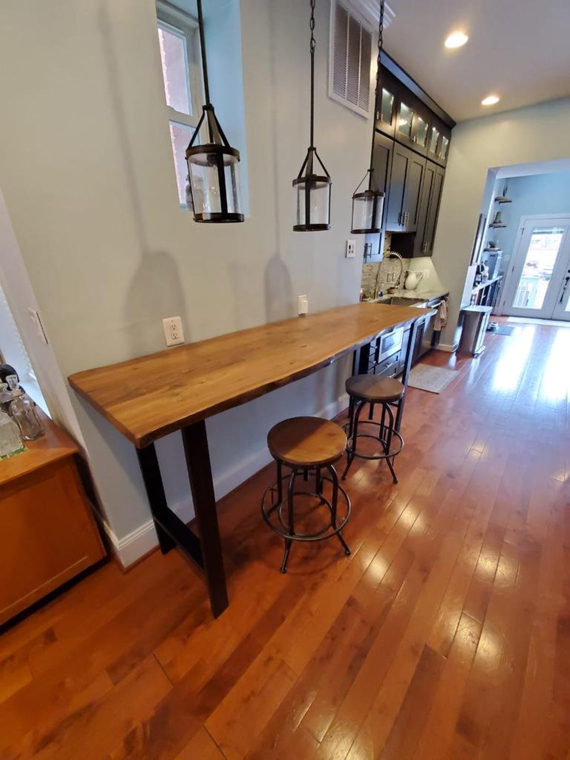 97" Live Edge Walnut Countertop Bar Table With Metal Legs for Kitchen ...