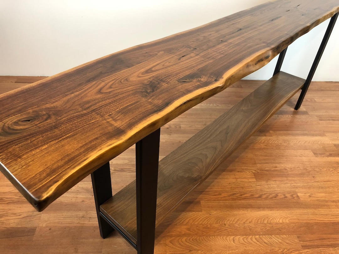 96" Live Edge Walnut Wood Console Table . Sofa Table . Living Room ...