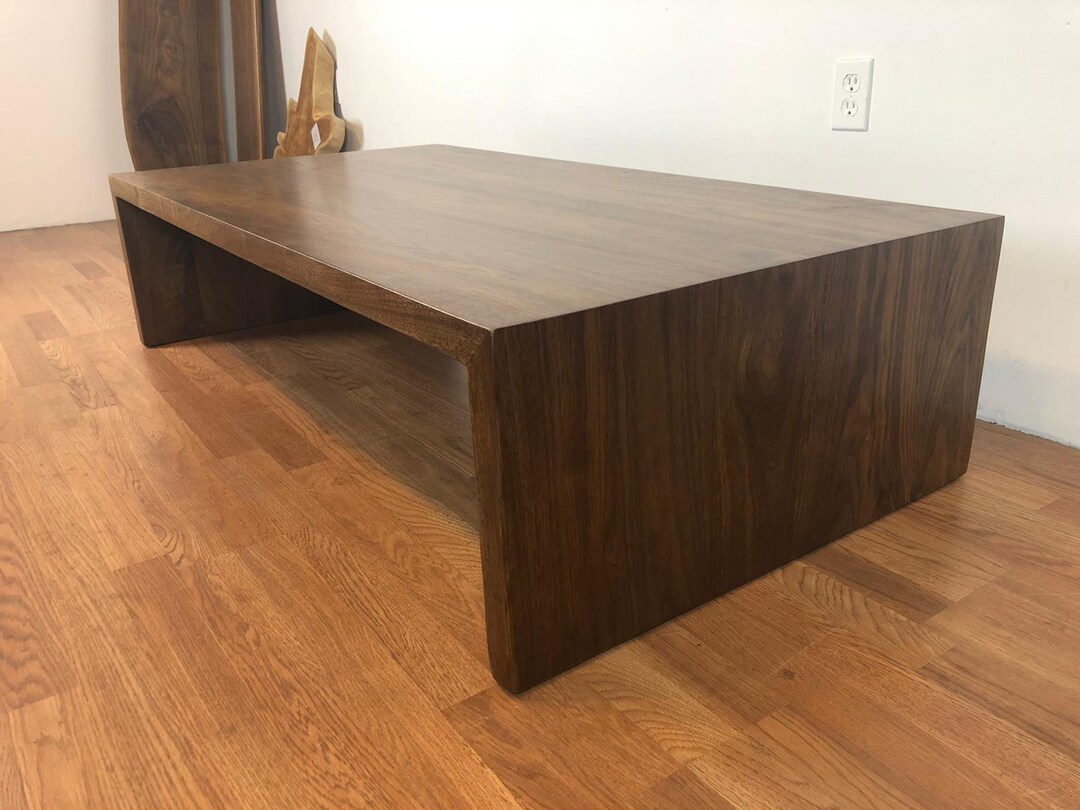 48" American Black Walnut Wood Waterfall Coffee Table Modern ...