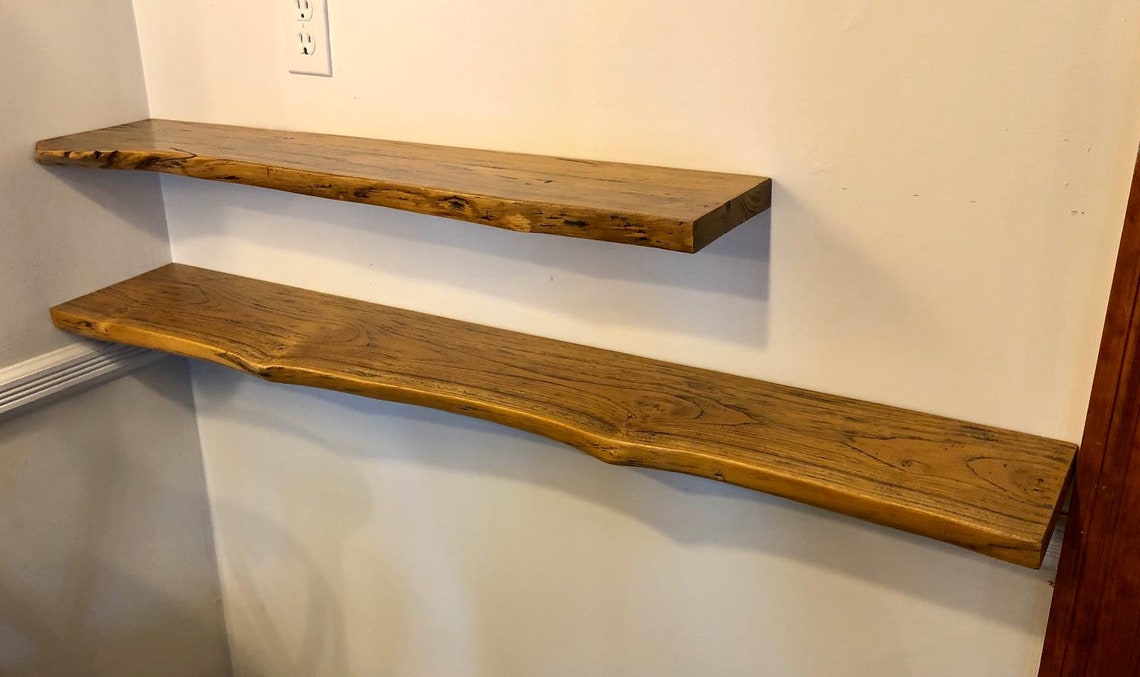 Rustic Live Edge Solid Teak Wood Floating Shelf With Hardware - Etsy Rustic Live Edge Solid Teak Wood Floating Shelf With Hardware - Etsy