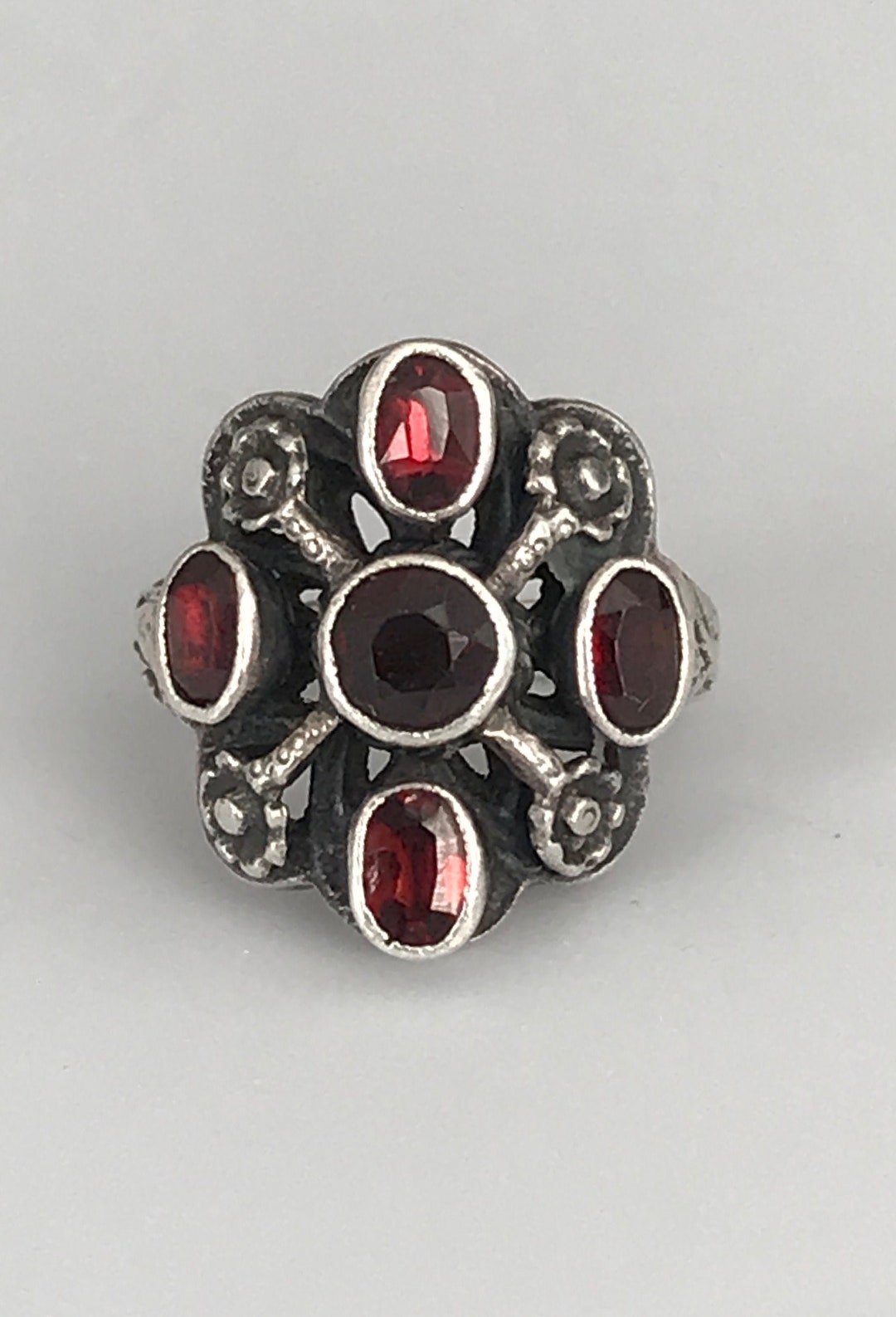 Antique Austro Hungarian Sterling Silver Garnet Floral Ring - Etsy