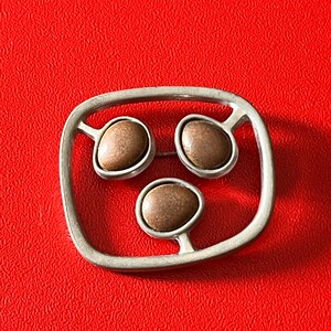 Vintage Mid Century Swedish Design Pewter Ceramic Brooch Marked Tenn ...