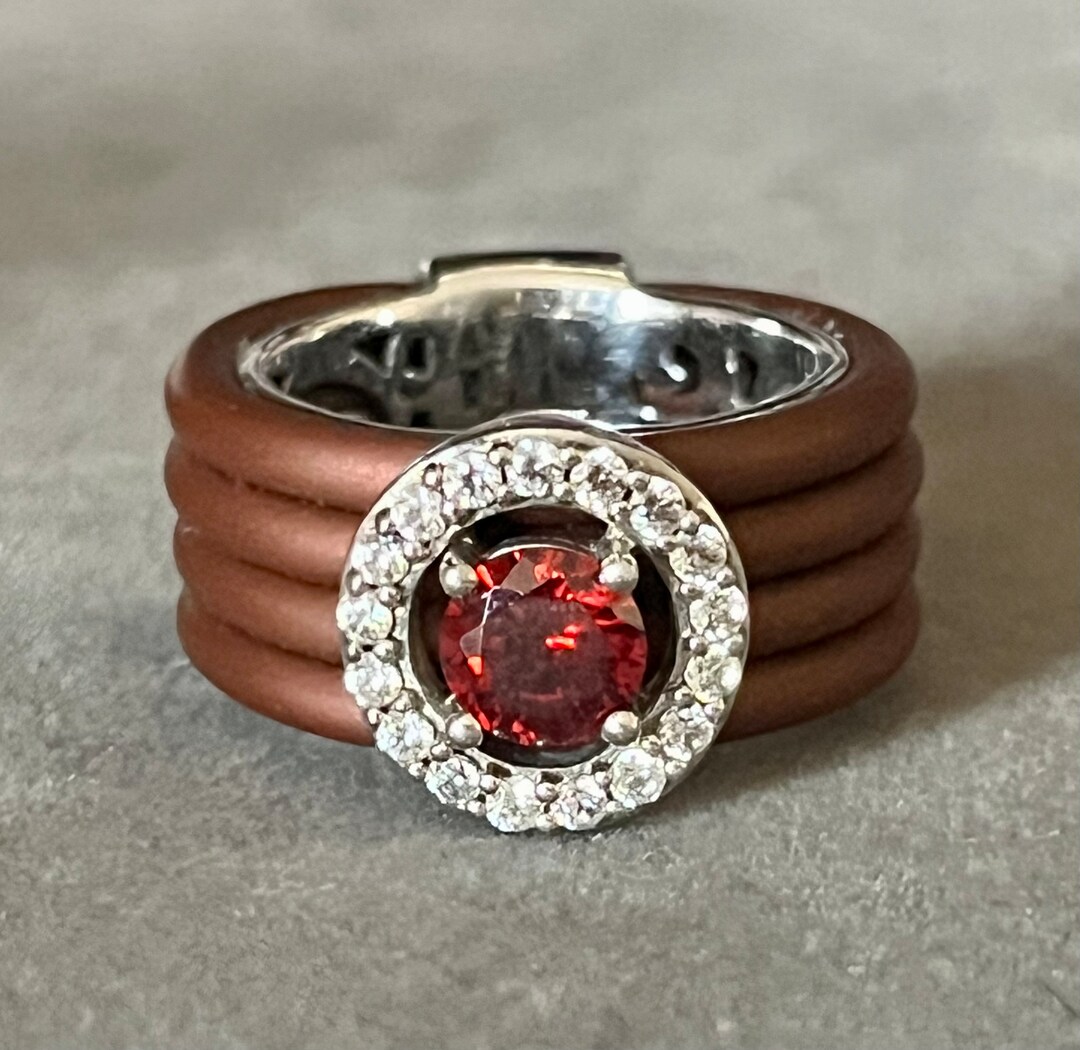 Unique Brown Rubber and Sterling Silver Belle Étoile Circa Ring With ...