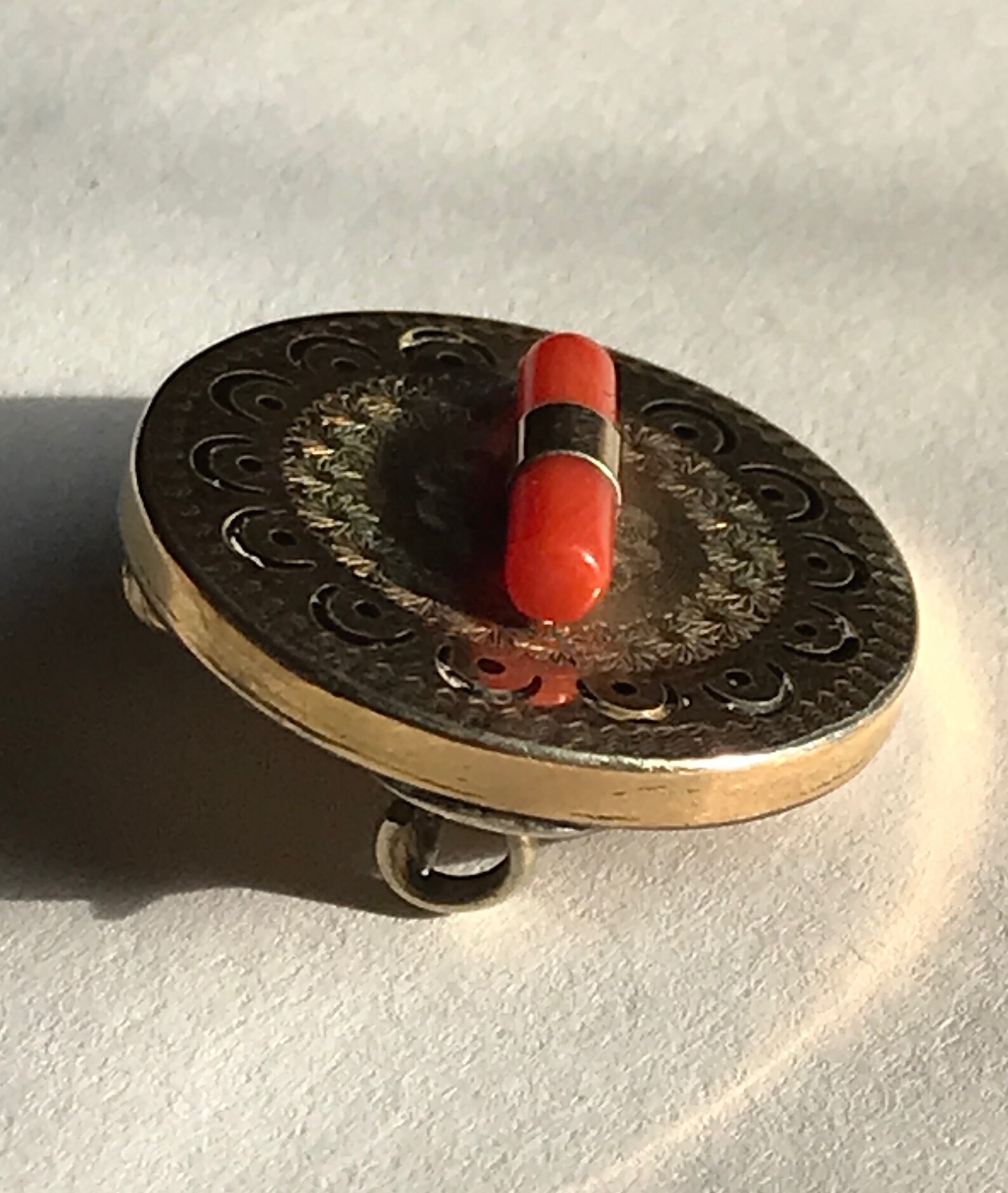 Antique Gold Filled Pin Pendant With Coral and Enamel - Etsy