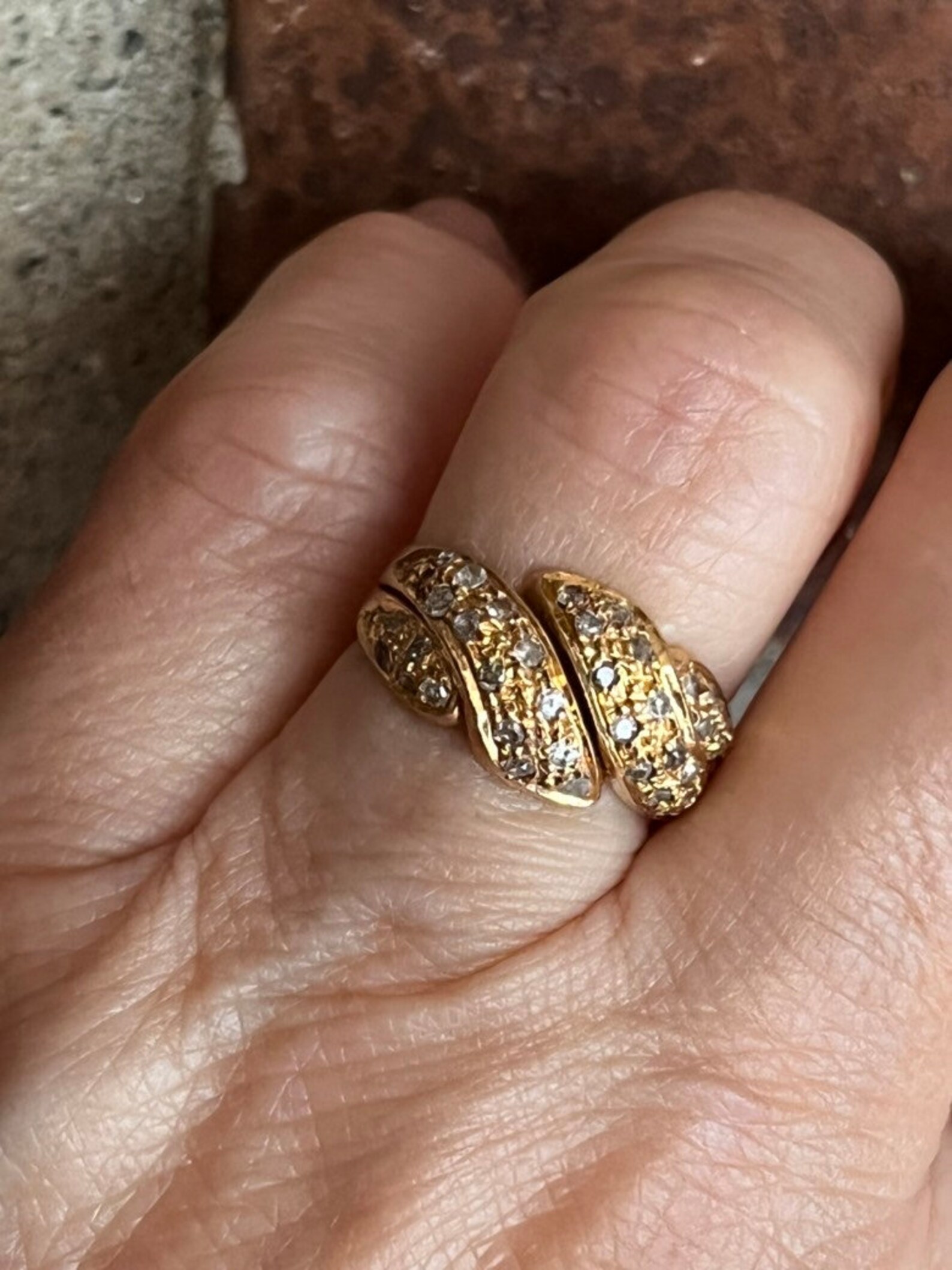 Vintage Unique 18K Yellow Gold Diamond Puzzle Ring With Two ...
