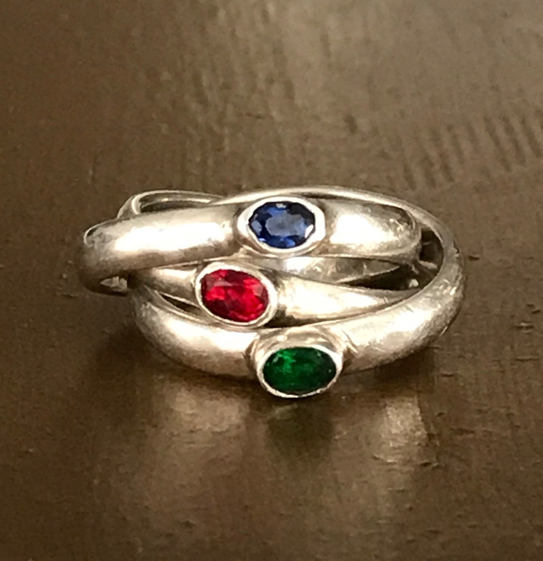 Sterling Silver Multi Band Rolling Ring With Red Green and Blue Glass ...
