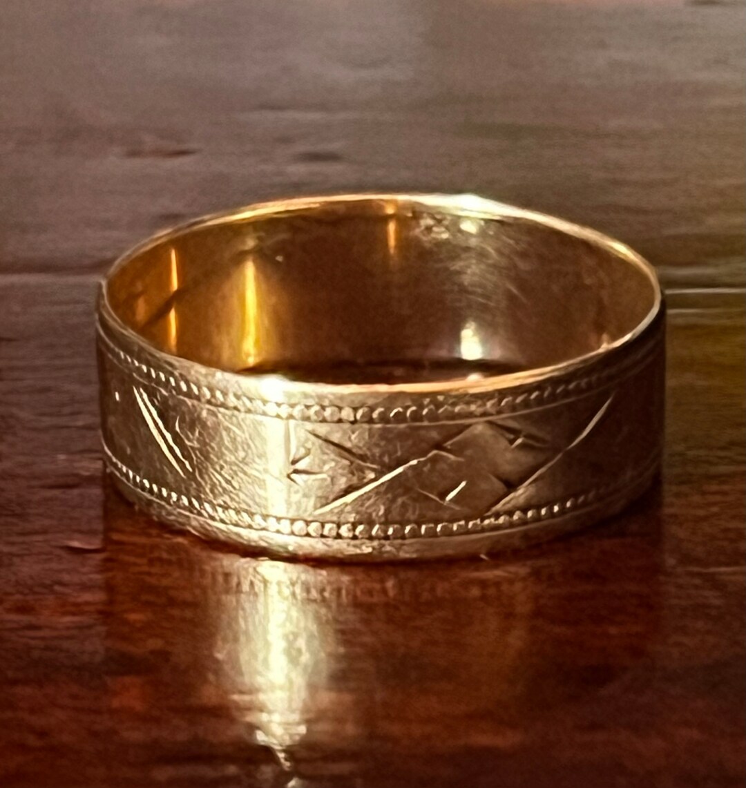 Antique Ornate 14K Gold Band Ring With Inscription - Etsy