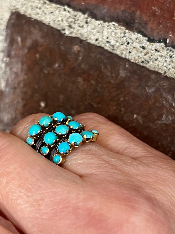 Vintage 14K Gold Turquoise Five Band Harem Ring - Gem
