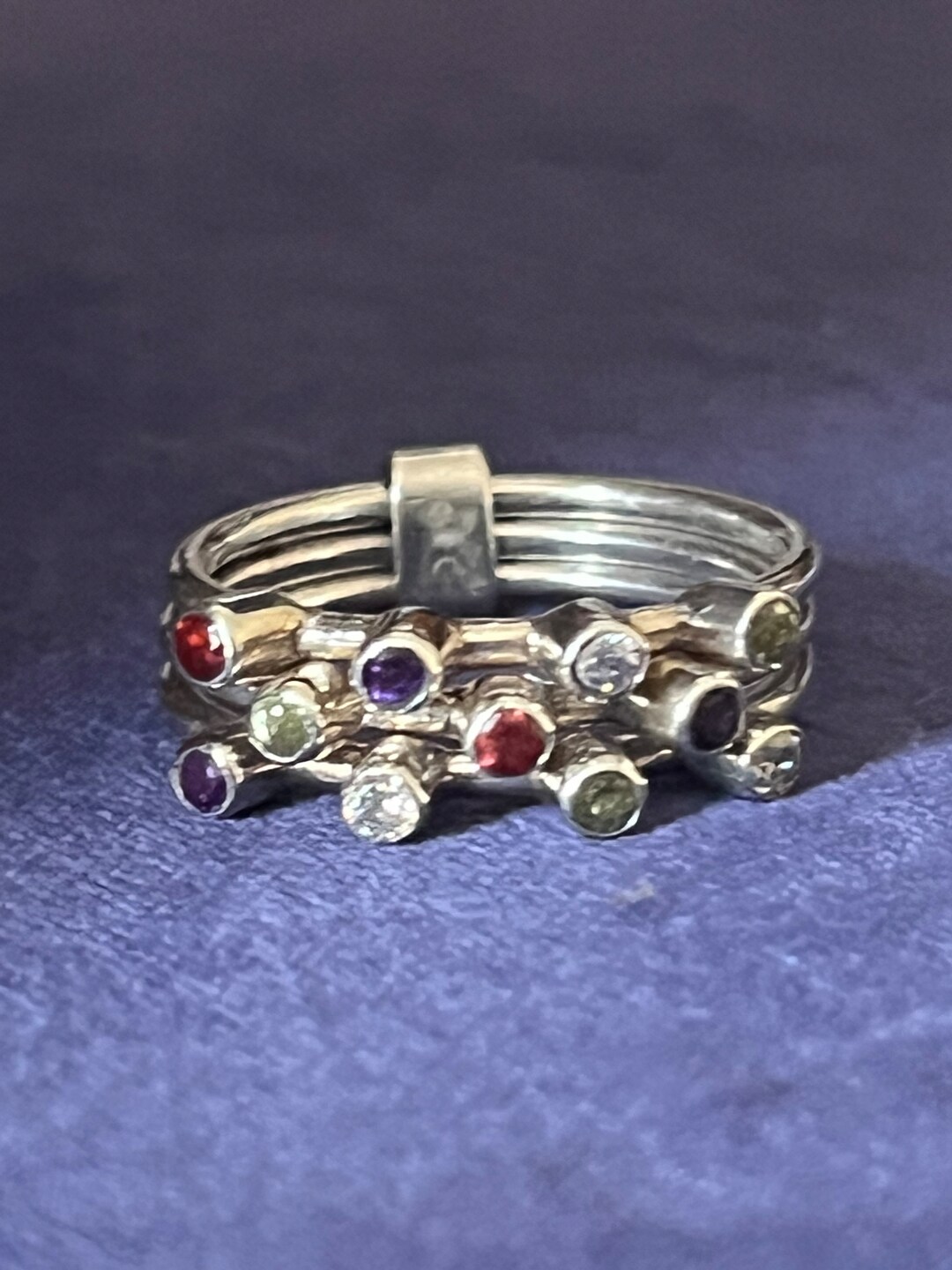 Sterling Silver Multi Band Multi Stone Ring - Etsy
