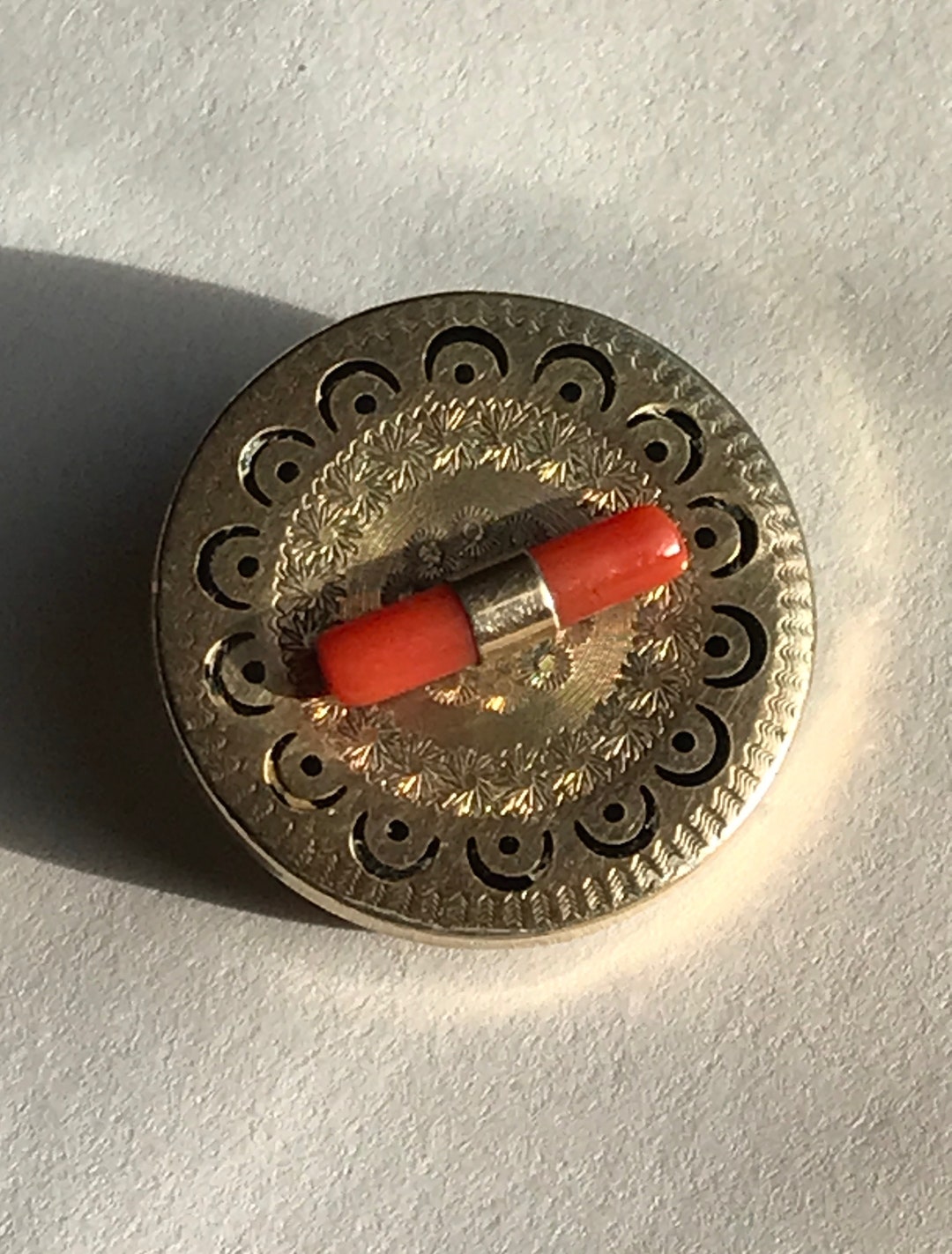Antique Gold Filled Pin Pendant With Coral and Enamel - Etsy