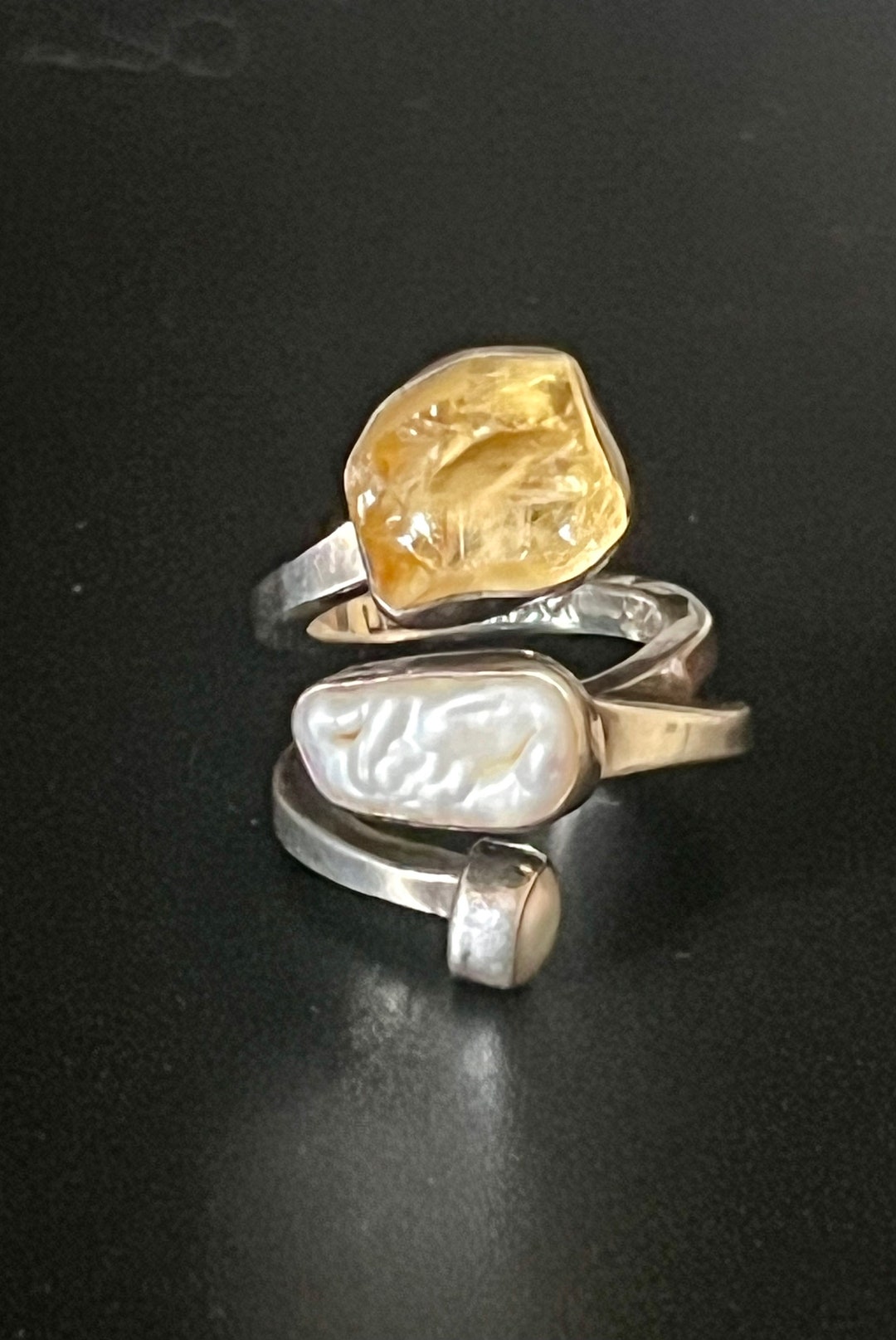 Unique Lilly Barrack Sterling Silver Citrine Pearl Ring - Etsy