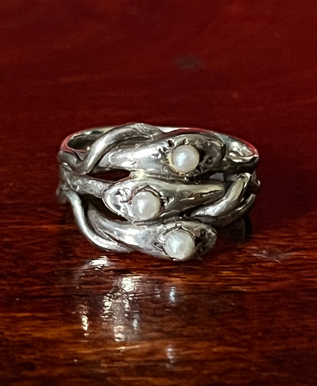 Vintage Sterling Silver Triple Snake Ring With Faux Pearls - Etsy