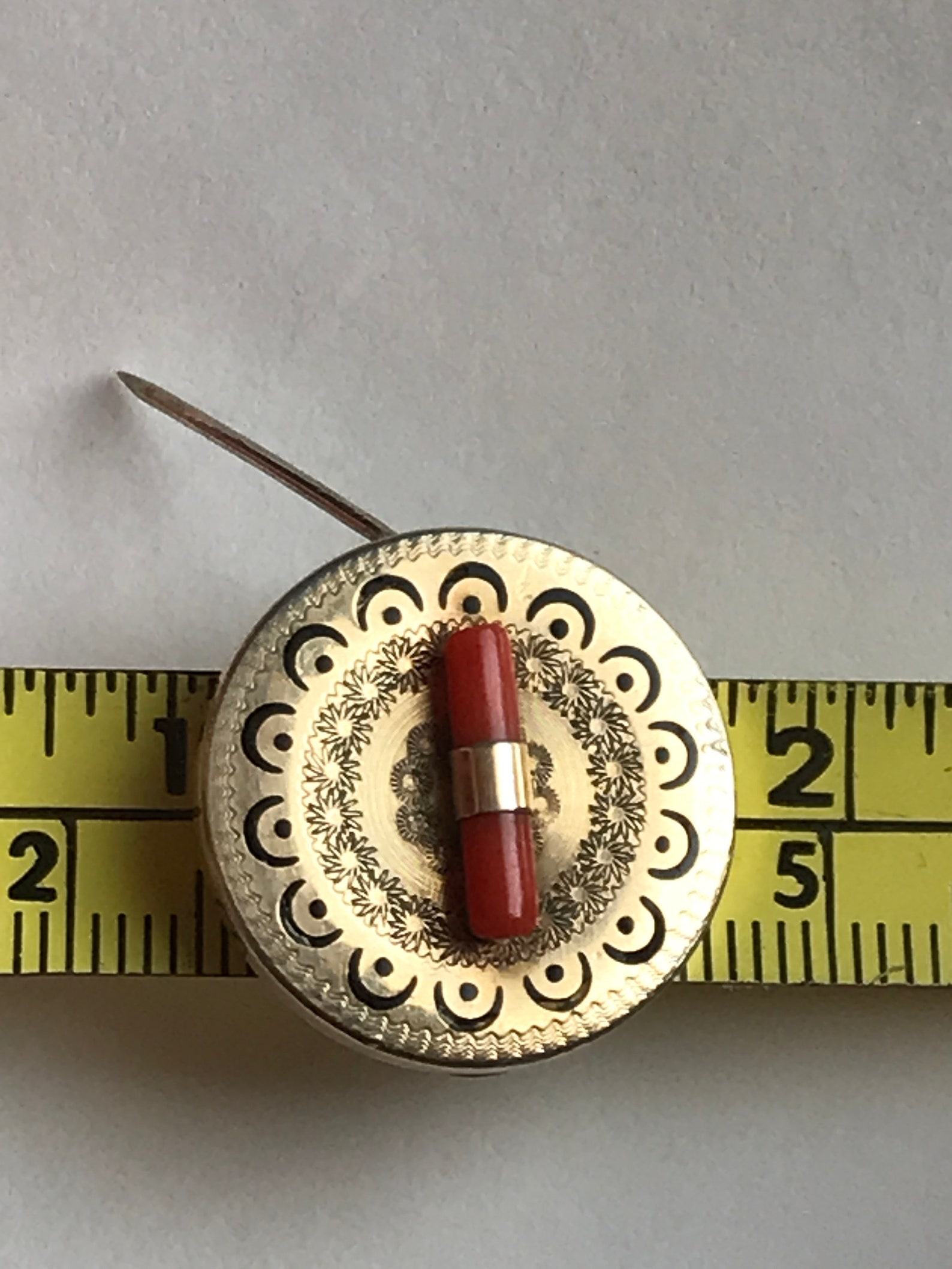 Antique Gold Filled Pin Pendant With Coral and Enamel - Etsy