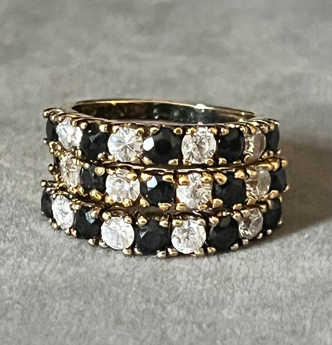 Set of Three Stacking Rings With Clear and Black Stones - Etsy