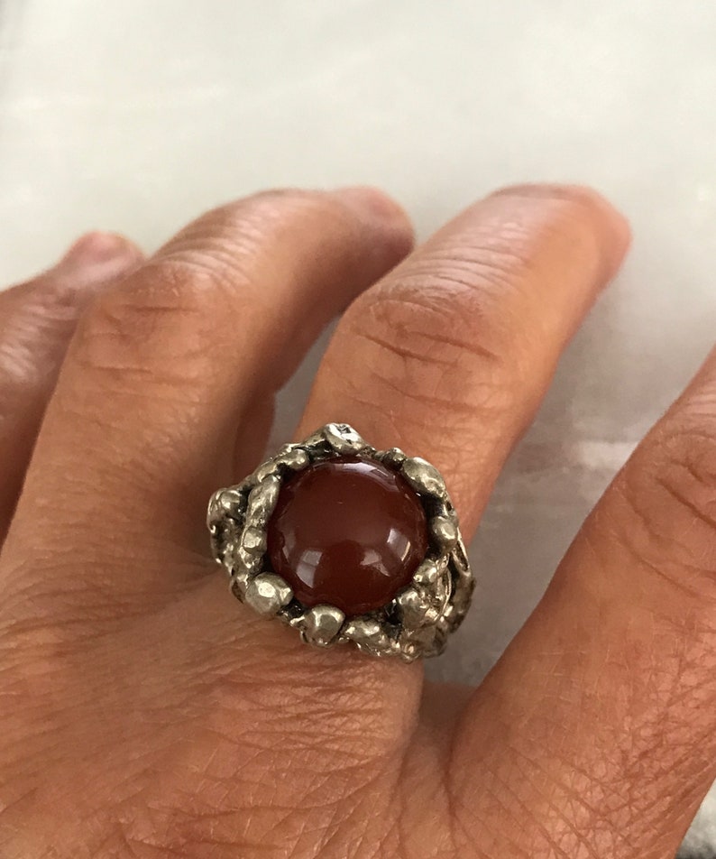 Vintage Brutalist Sterling Silver Agate Ring Marked Israel 925 - Etsy