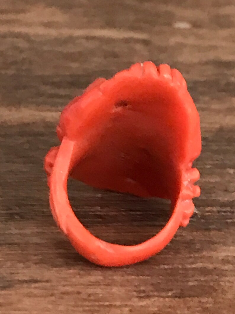 Vintage Floral Coral Color Celluloid Ring | Etsy