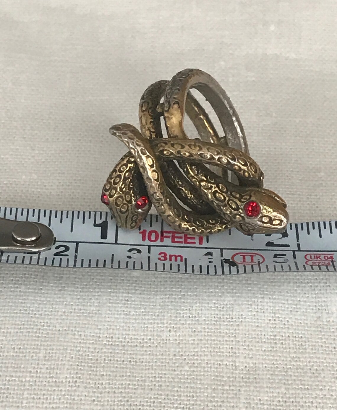 Vintage Gold Tone Two Headed Snake with Red Stone Eyes Ring | Etsy