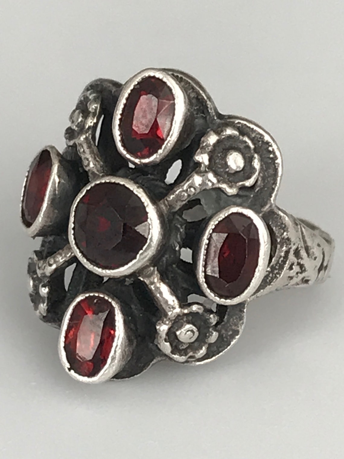 Antique Austro Hungarian Sterling Silver Garnet Floral Ring - Etsy