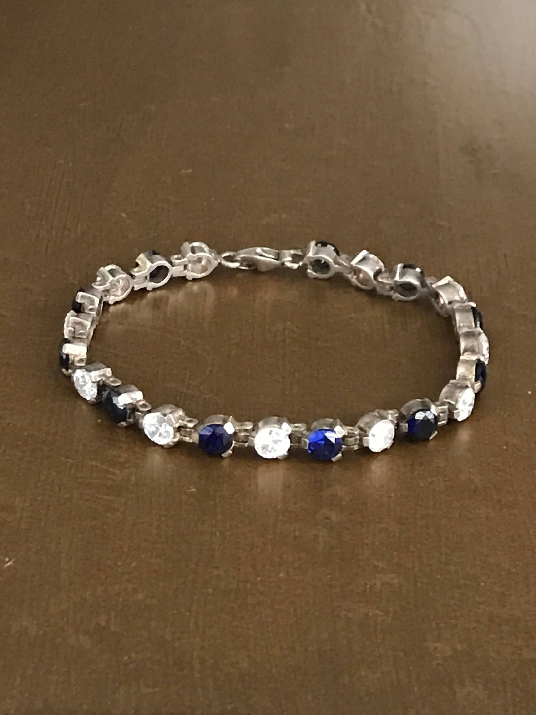 Vintage Sterling Silver Bracelet with Sapphire Blue and Clear | Etsy