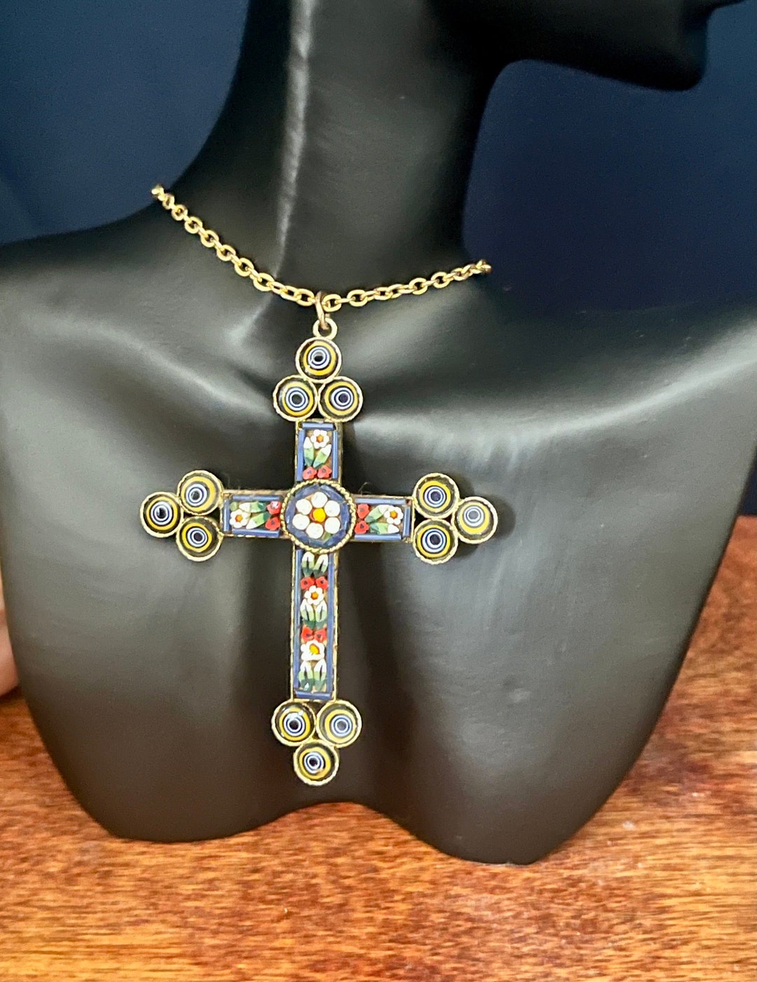 Vintage Large Micro Mosaic Cross Pendant Necklace Marked Italy - Etsy