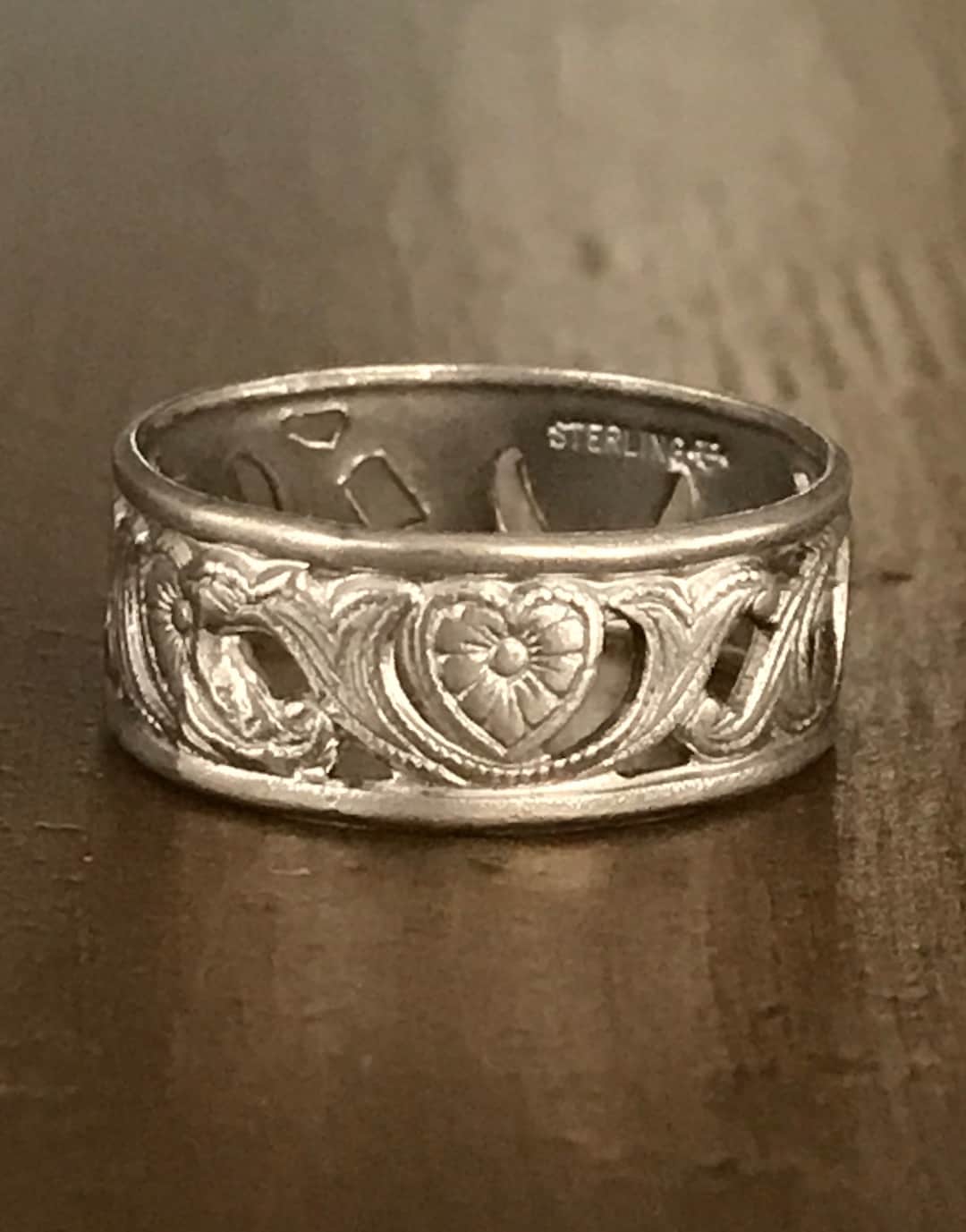 Vintage Sterling Silver Ornate Heart Design Uncas Ring Band - Etsy
