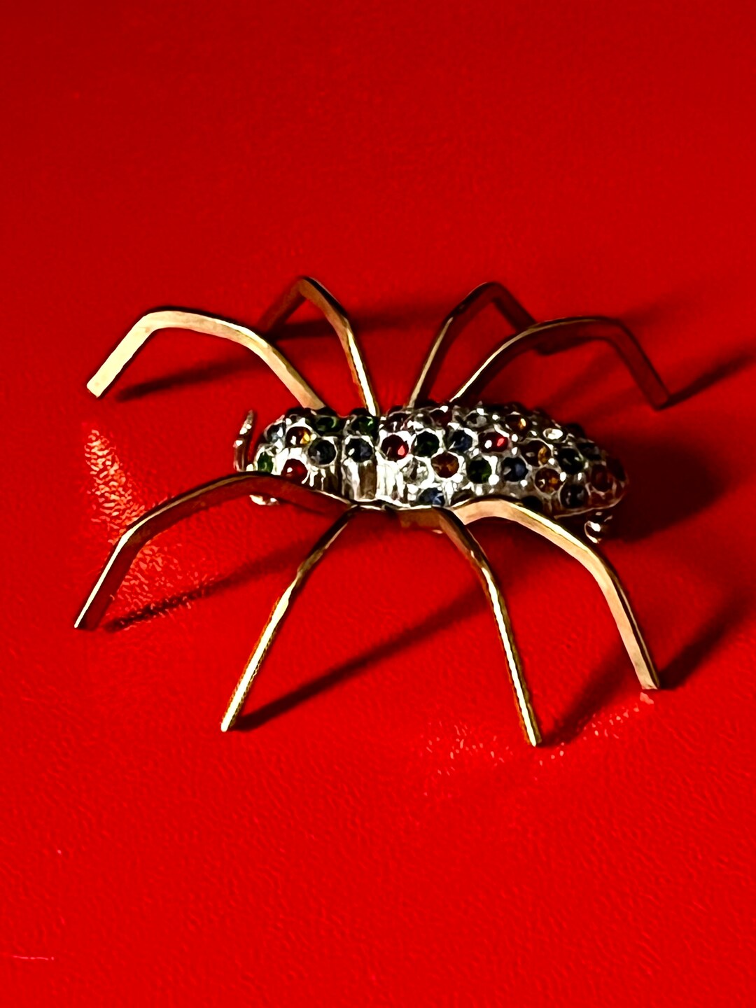 Vintage Large Spider Brooch With Multi Color Glass Stones - Etsy