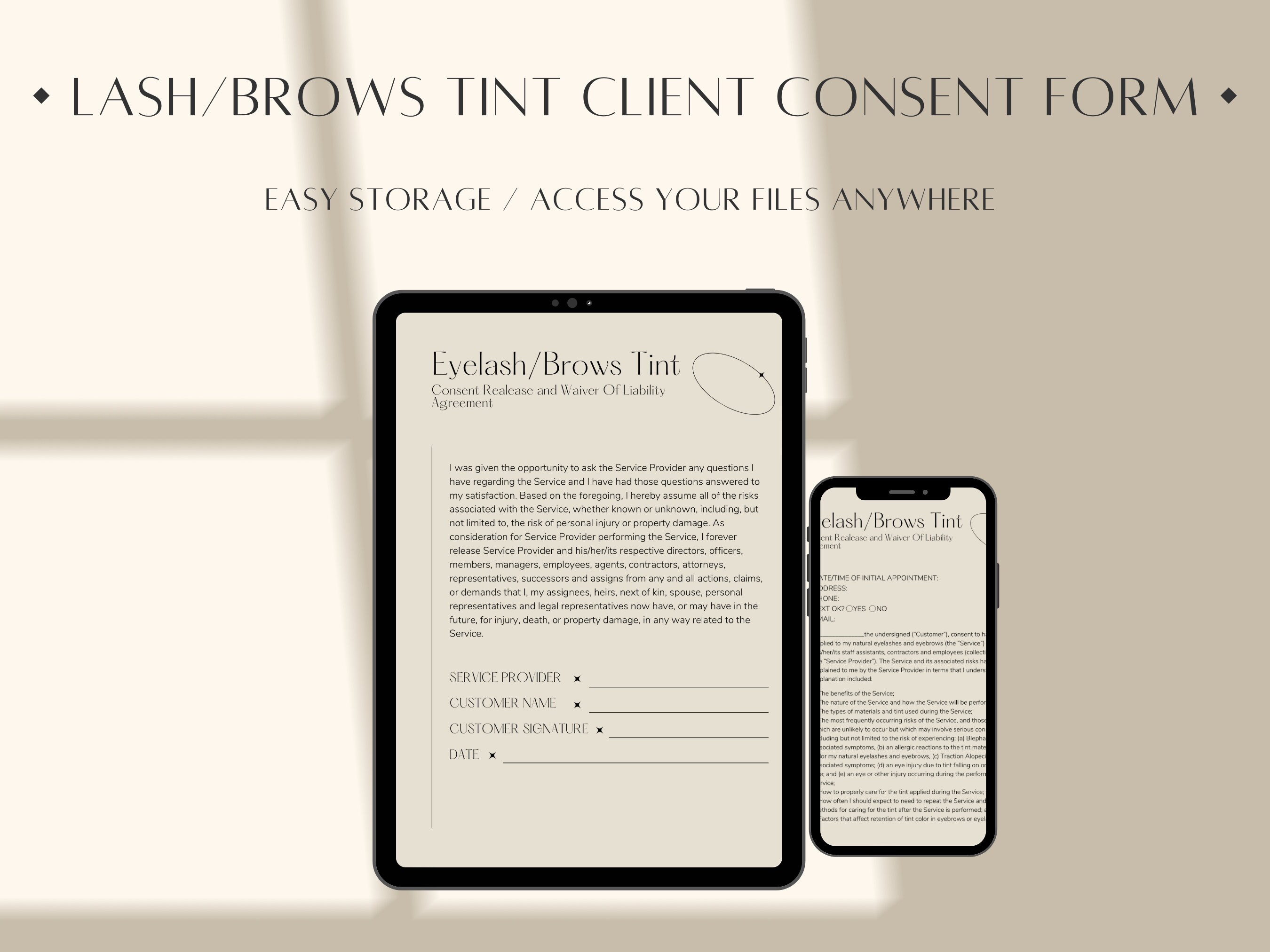 Lash/brows Tint Client Consent Form/ Clickable Client Record/ Lash Tech ...