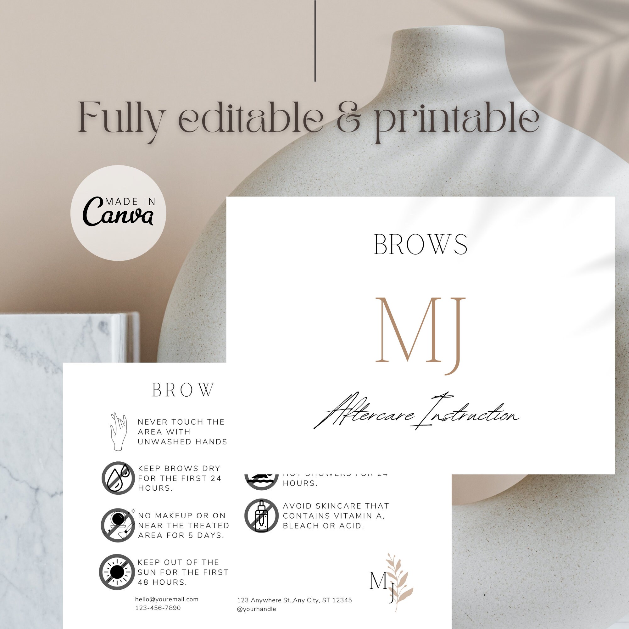 Brow Aftercare Card / *** 2 Sizes / Fully Editable *** Instant ...