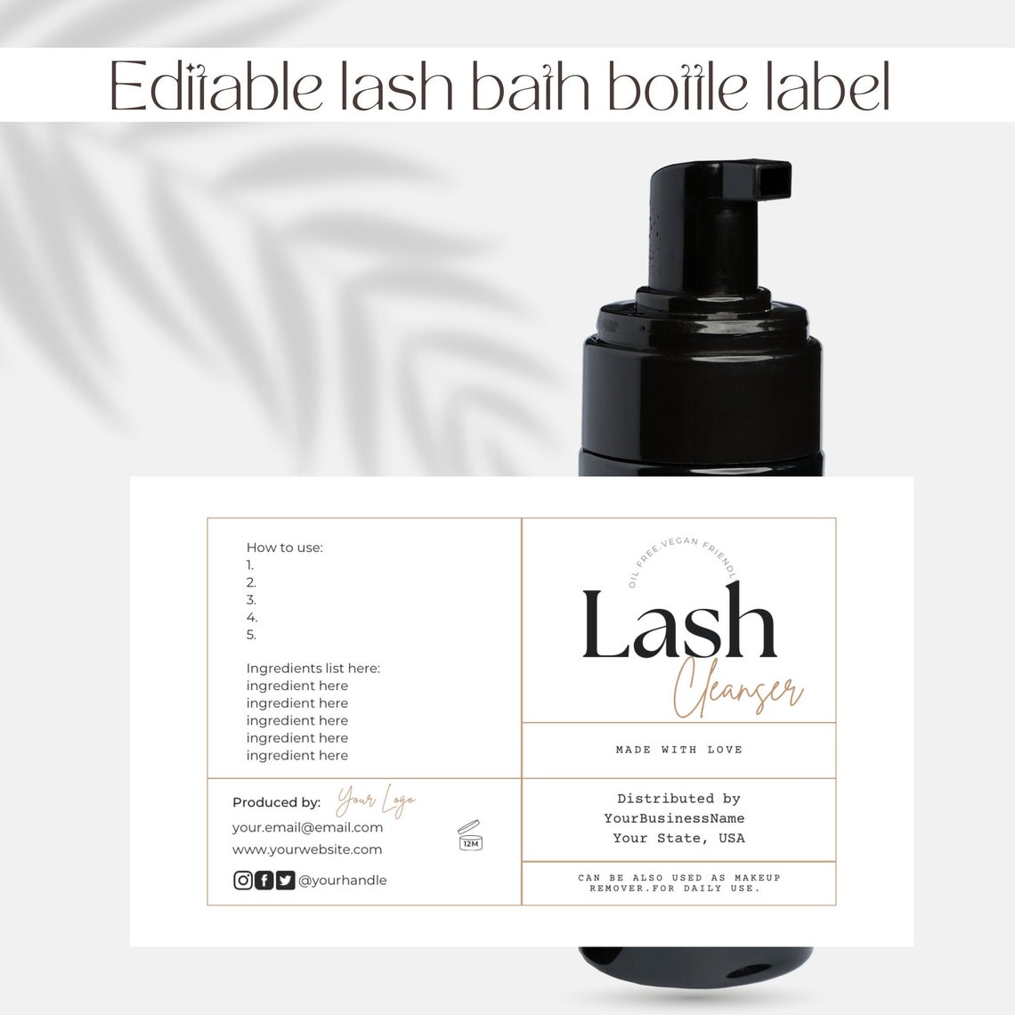 Lash Shampoo/ Lash Cleanser/ Lash Bath Bottle Label/sticker Template ...