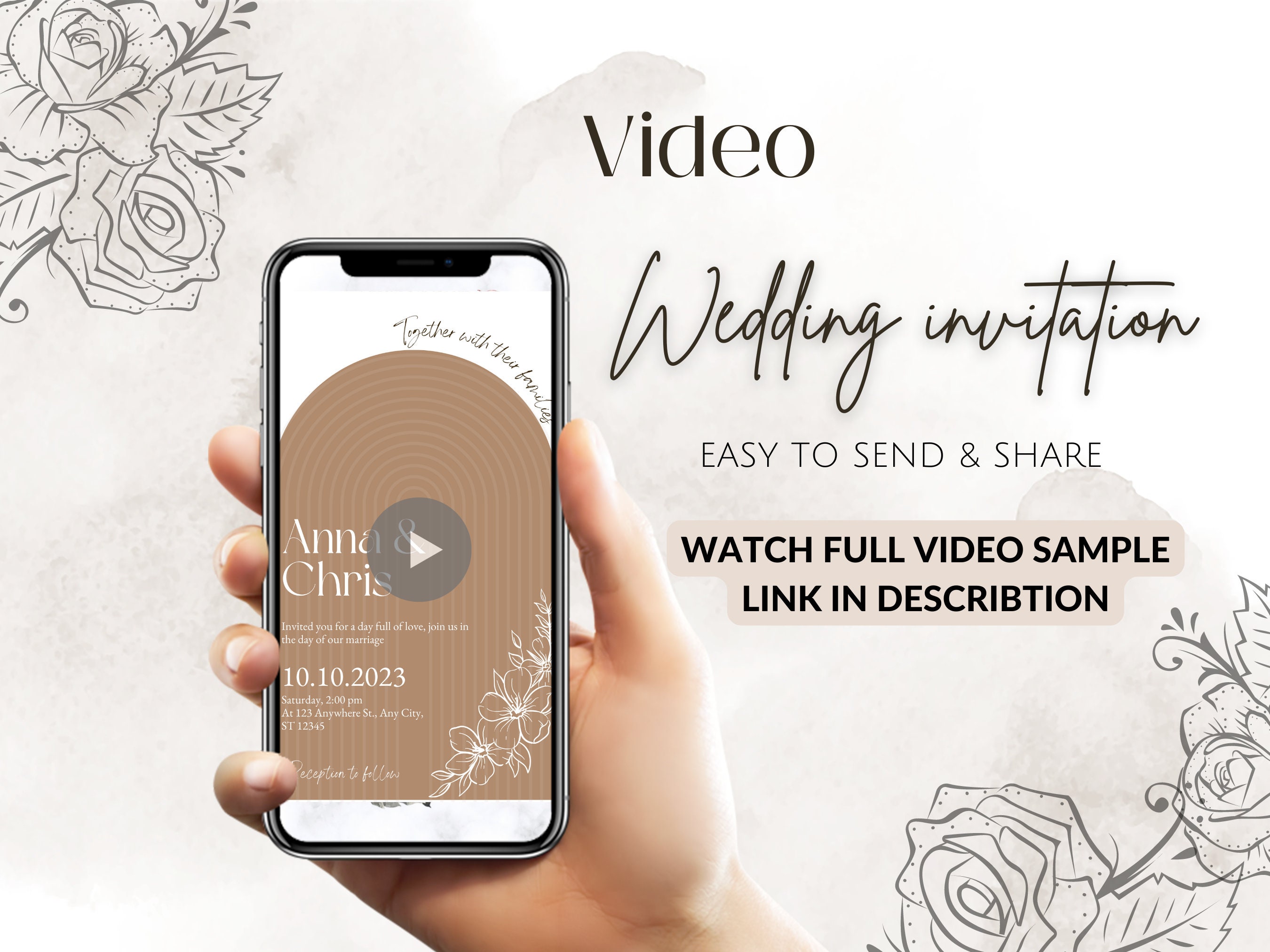 Electronic Video Wedding Invitation/ Modern Invitation/ Text Social ...