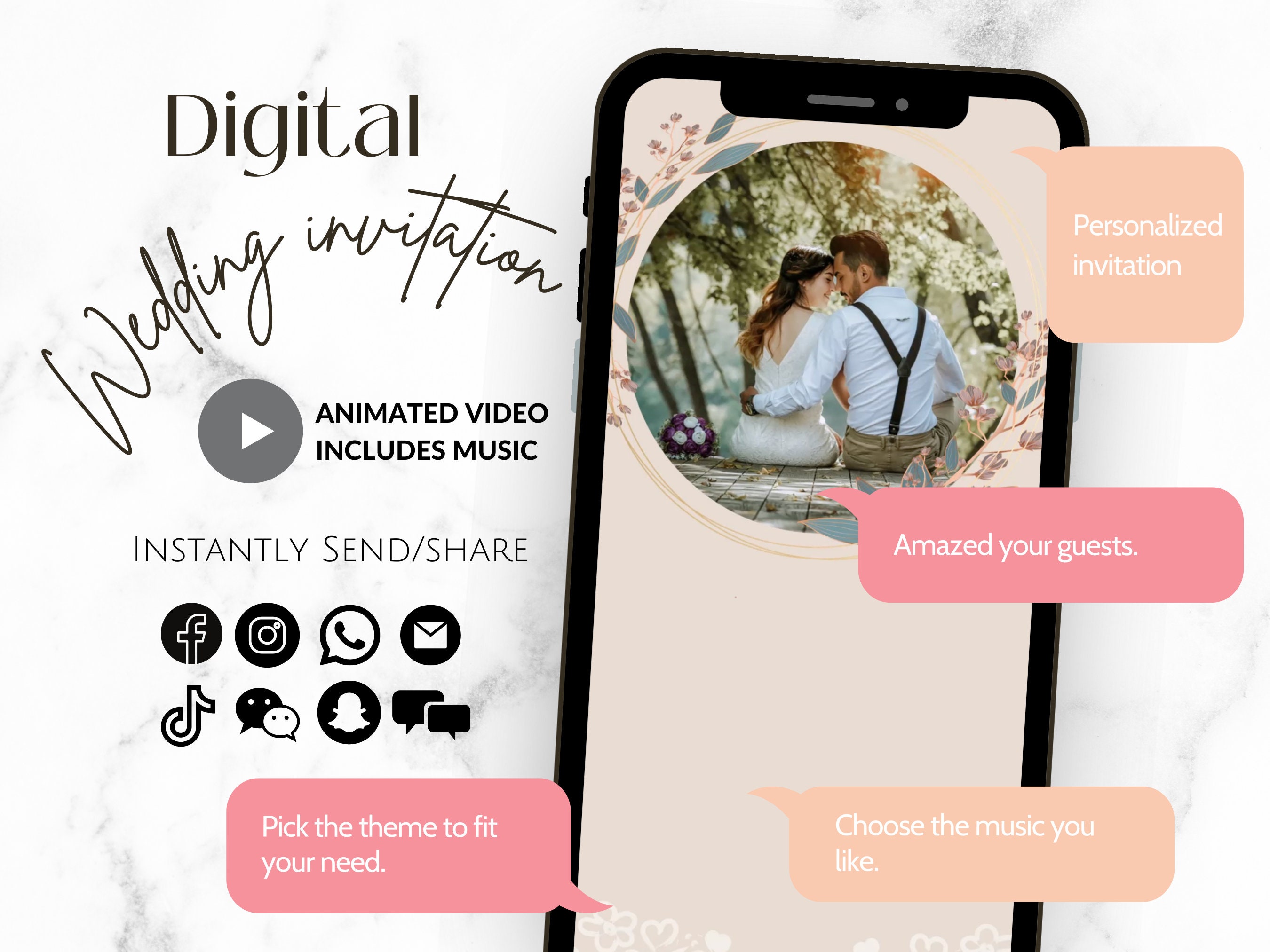 Electronic Video Wedding Invitation/ Modern Invitation/ Text Social ...