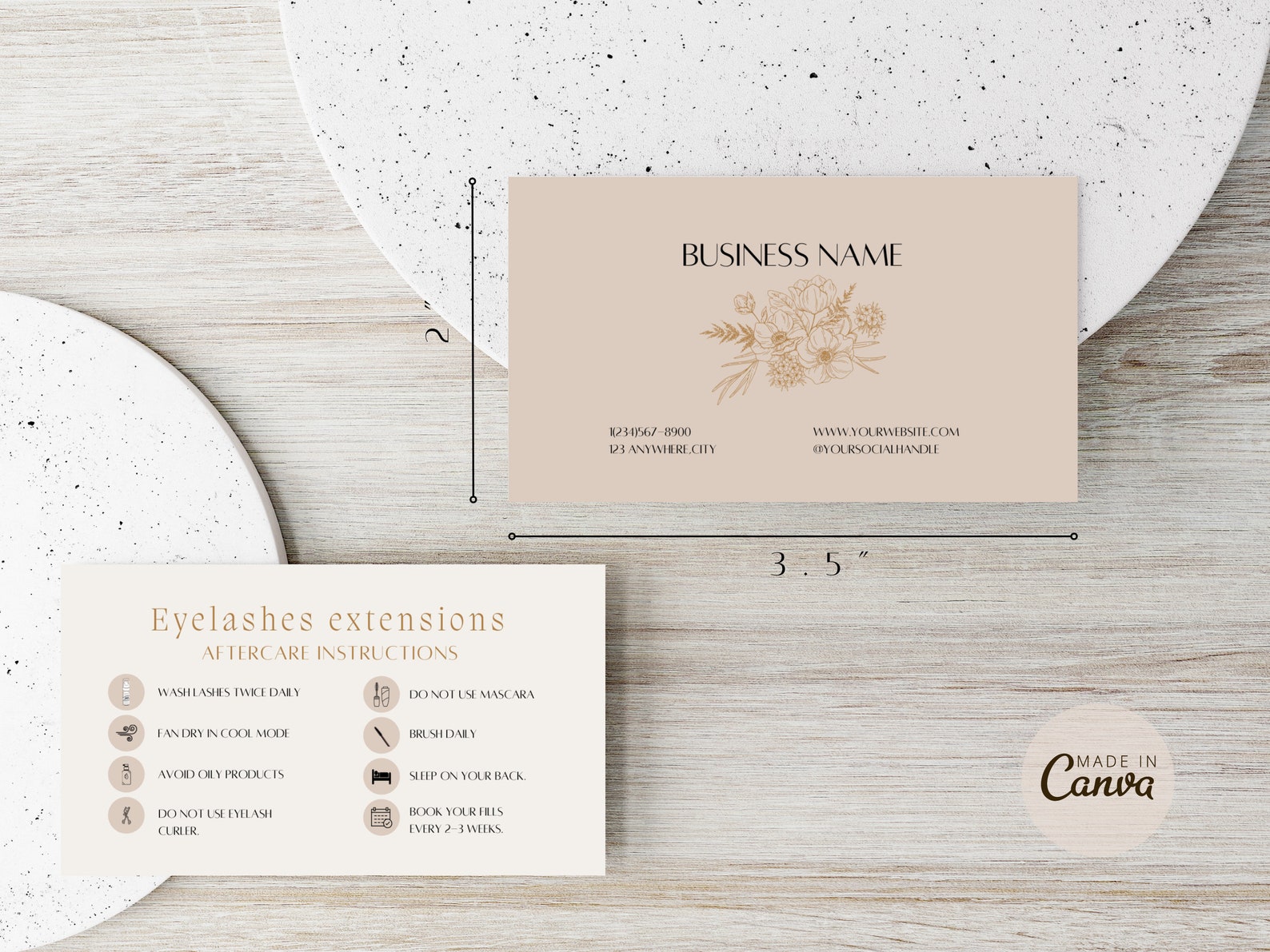 Beige Lash Aftercare Card - Lash Extensions Care Card - Beauty Salon ...