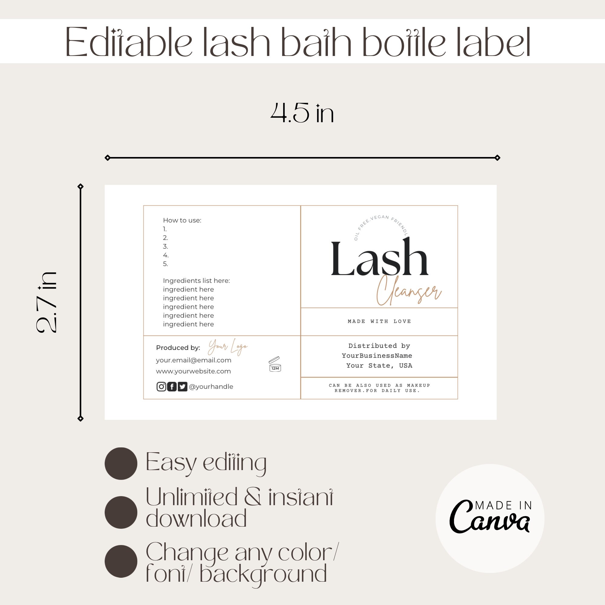 Lash Shampoo/ Lash Cleanser/ Lash Bath Bottle Label/sticker Template ...