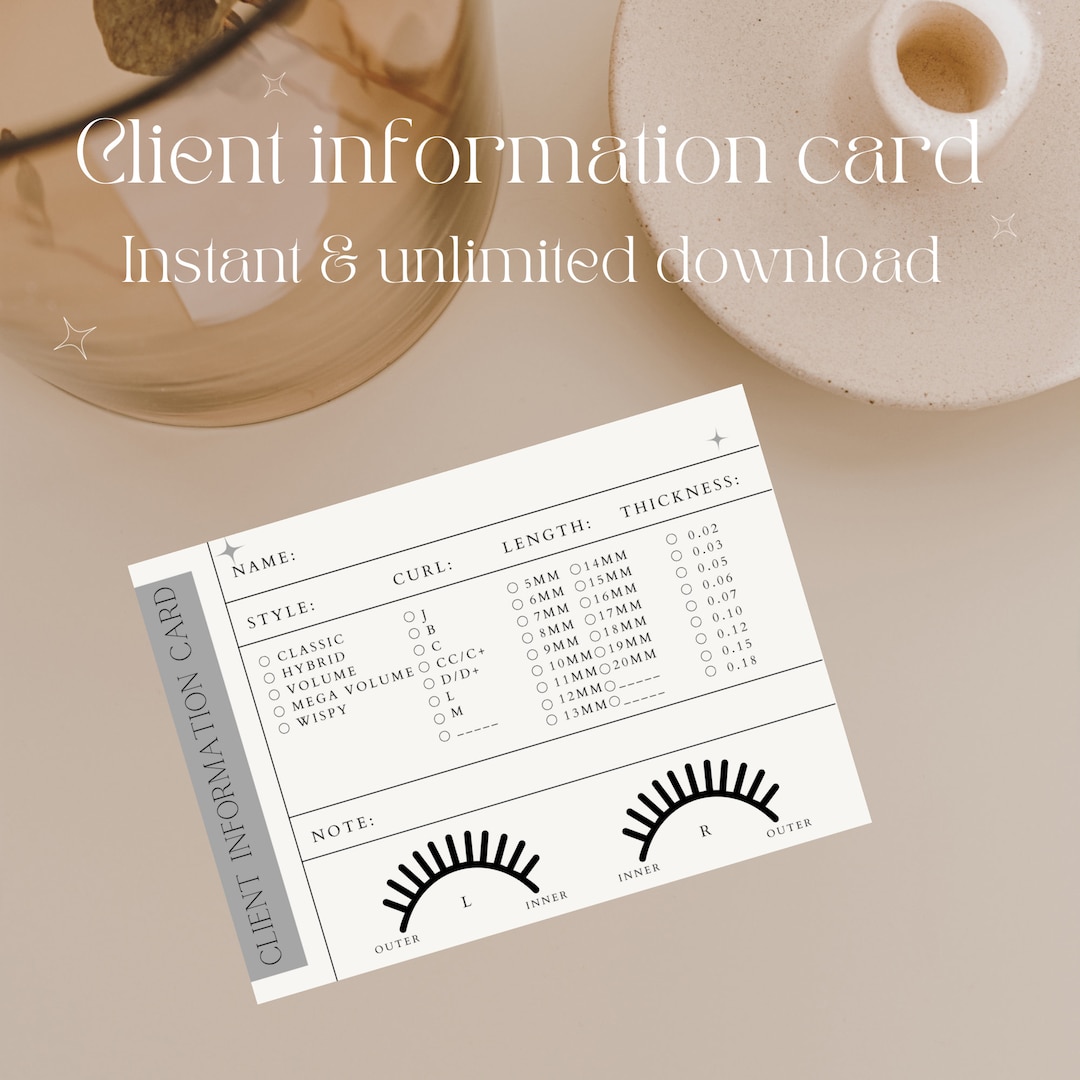Lash Extensions Client Information Forms - Grey *** Printable & Digital ...
