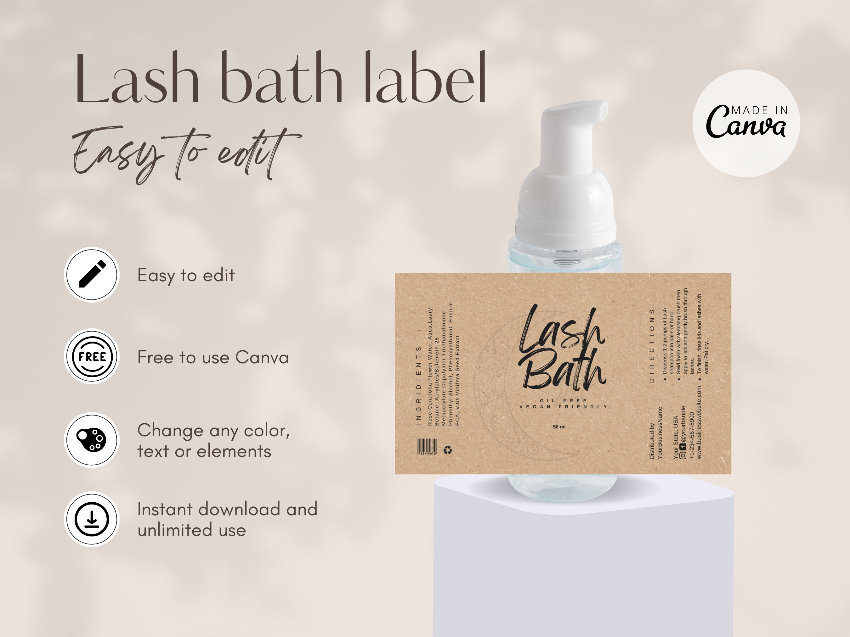 Lash Shampoo/ Lash Cleanser Bottle Label/sticker Template Fully ...