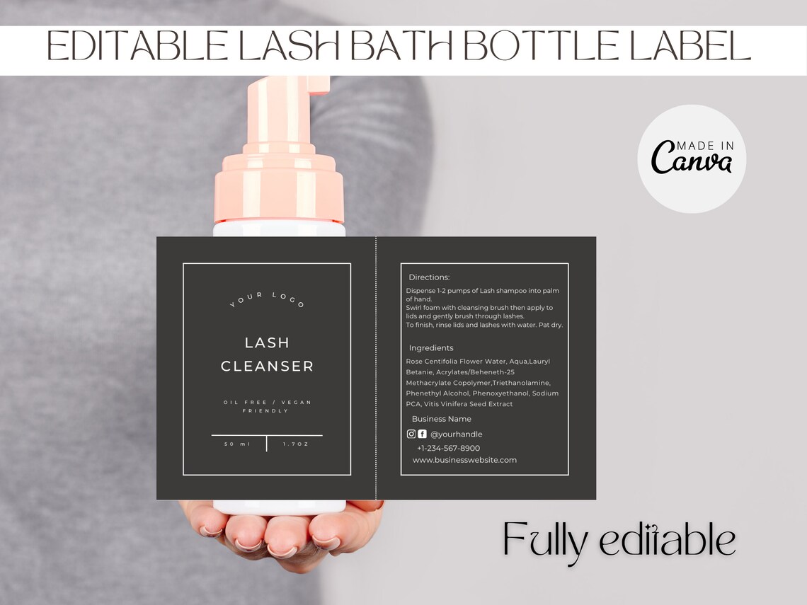 Lash Shampoo/ Lash Cleanser Bottle Label/sticker Template - Etsy